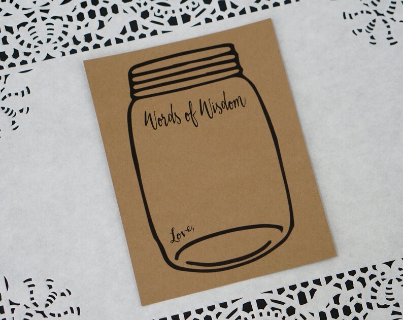 Words of Wisdom Cards - Mason Jar - Wedding Advice Card - Kraft Brown ...