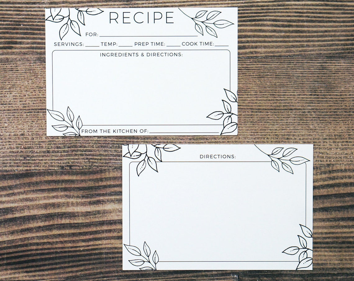 Recipe Cards - Size 4x6 - Blank Recipe Card - Bridal Shower or Wedding ...