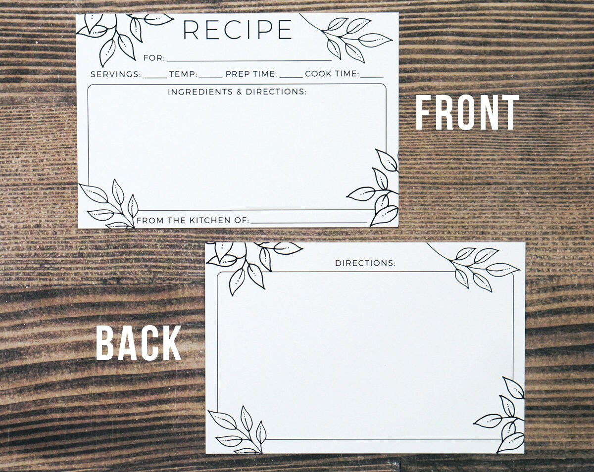 Recipe Cards - Size 4x6 - Blank Recipe Card - Bridal Shower or Wedding ...