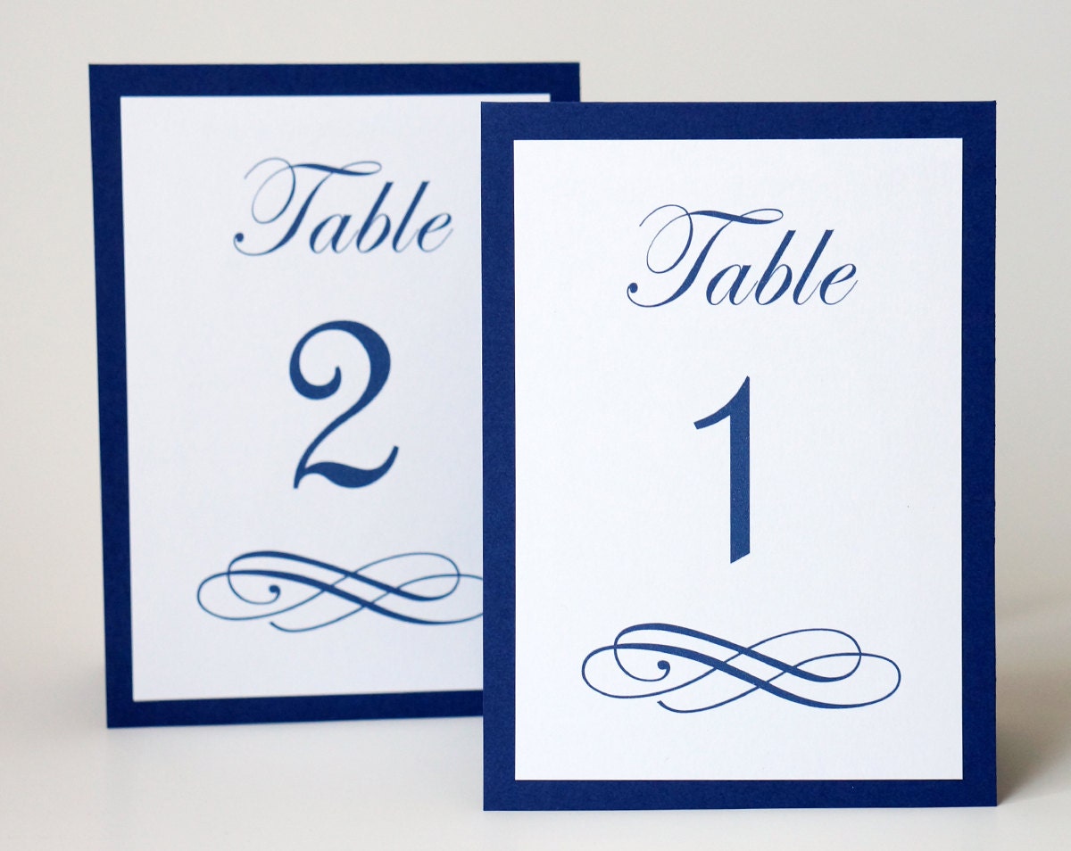 Navy Table Numbers - Wedding Table Decor - Calligraphy - Blue Tent Card ...