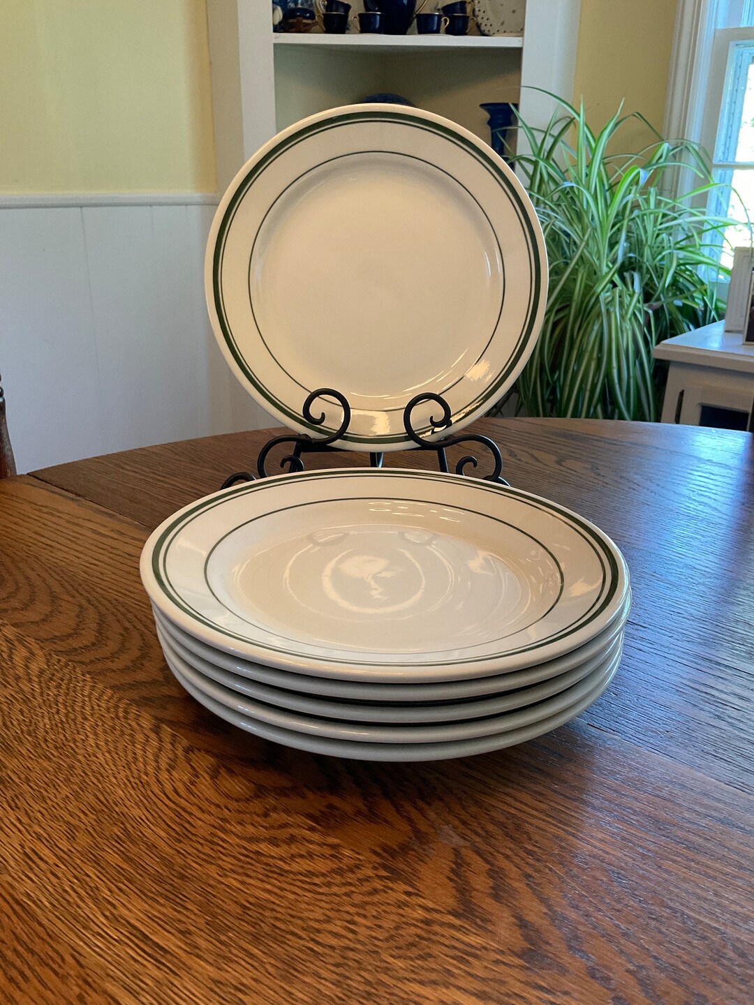 Vintage Restaurant Ware 9 1/4 Plates White With Green Lines Set of 6 - Etsy