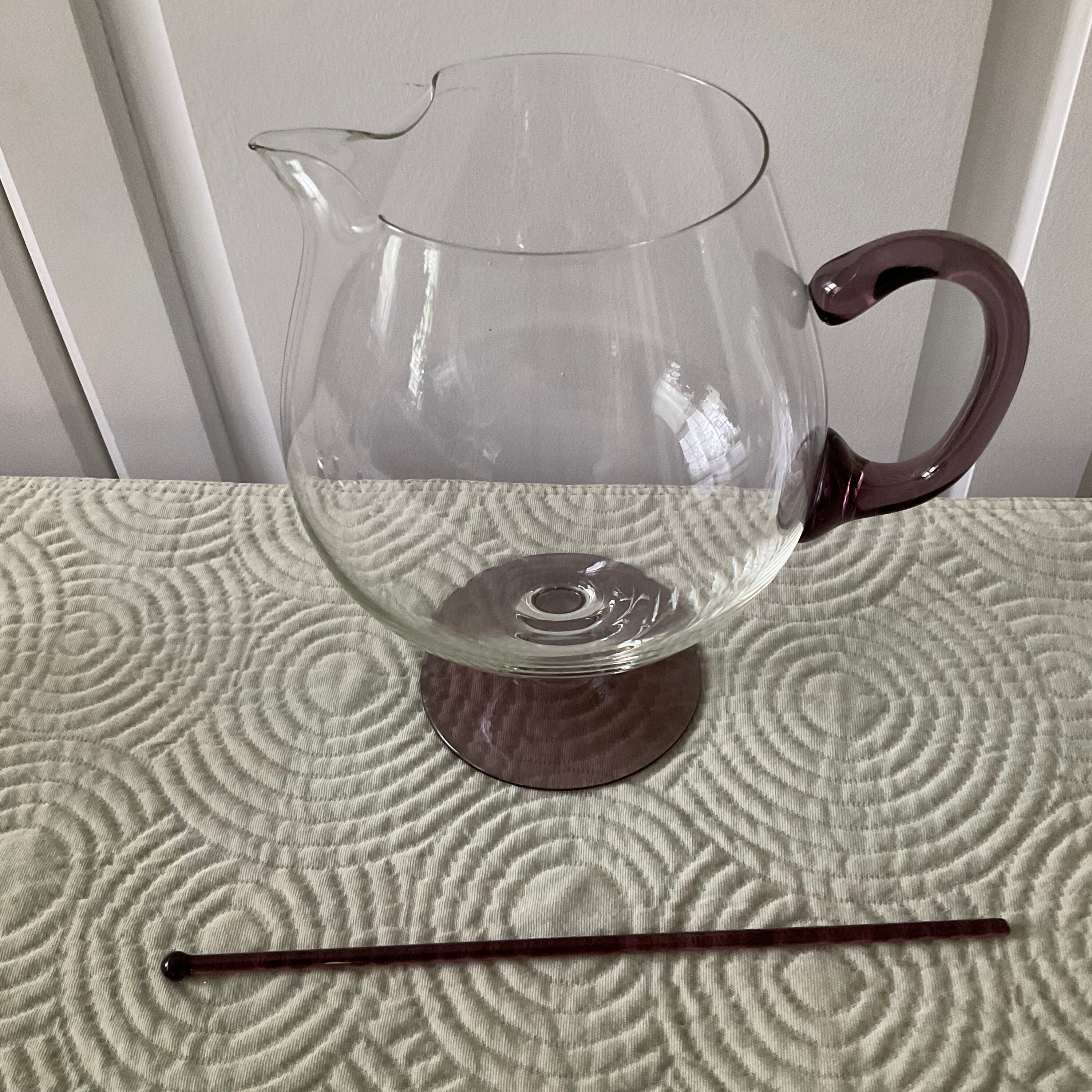 Mid Century Cocktail Pitcher, Glasses, and Stirrer Clear and Amethyst ...