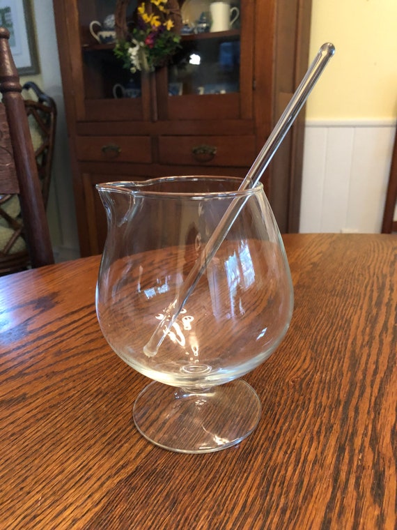 Vintage Glass Cocktail Footed Mixer Pitcher With Stirrer - Etsy