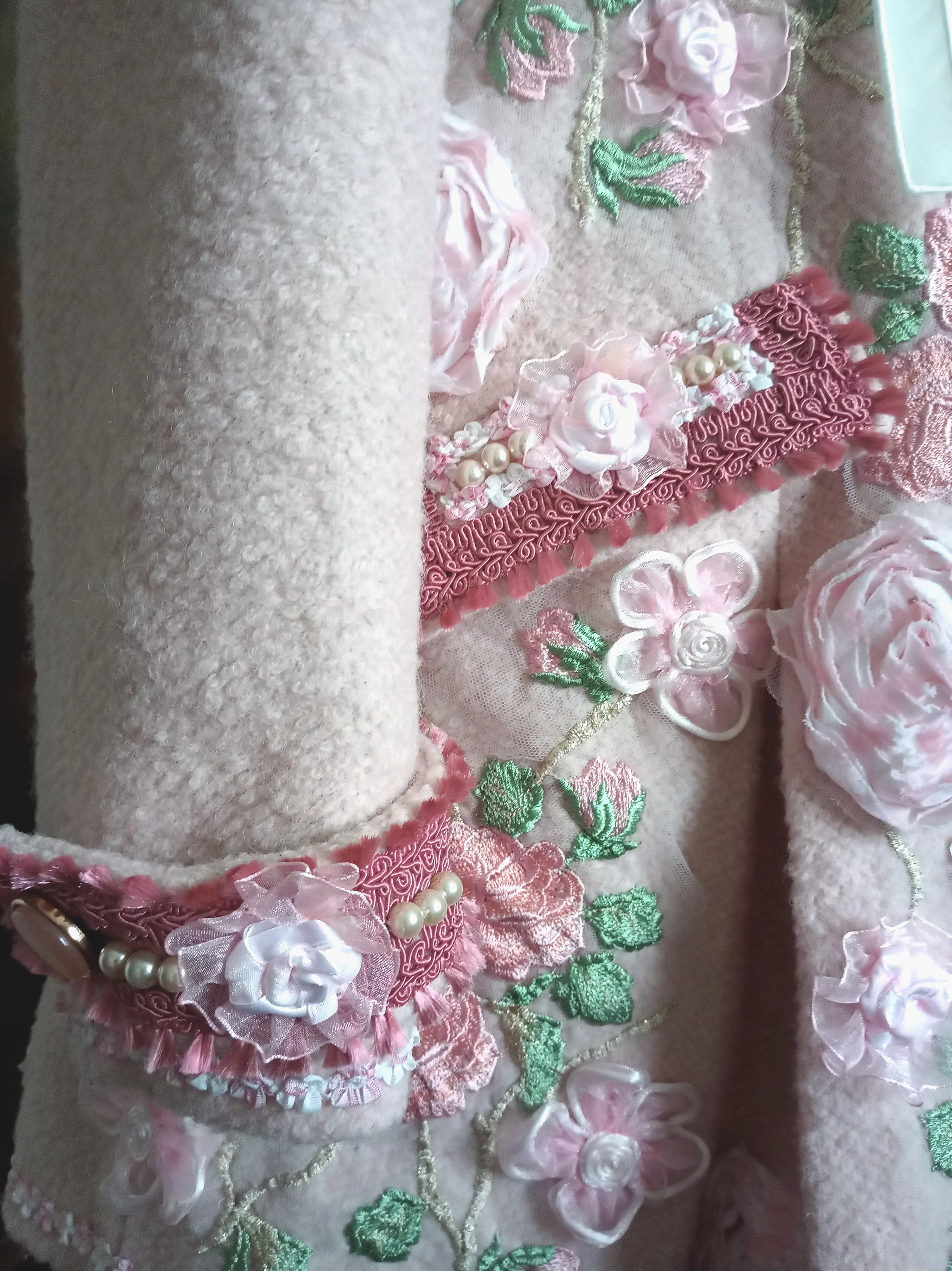 Lolita Pink Wool Coat, Floral Coat, Ornate Coat, Hand decorated, Boho ...