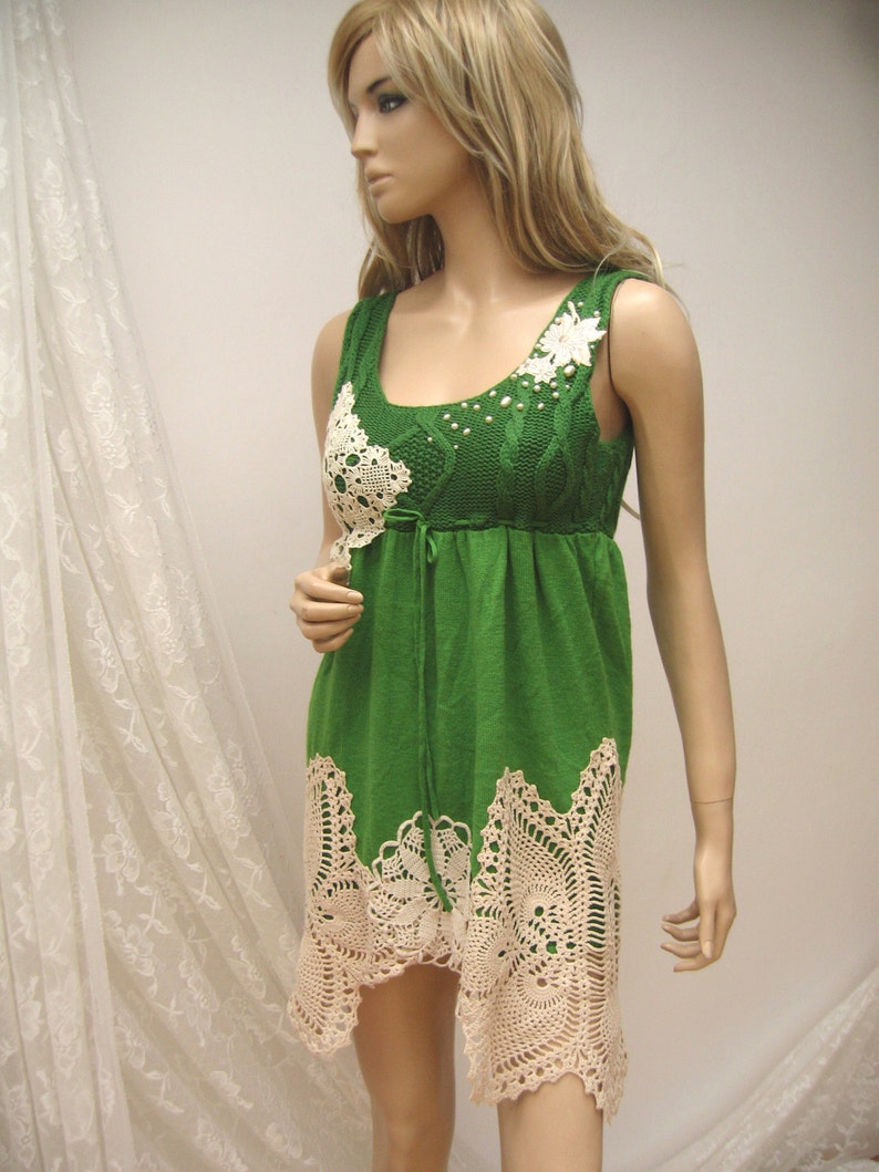 Shabby Chic Green Tunic, Gypsy Blouse, Upcycled Clothing, Boho Reworked ...