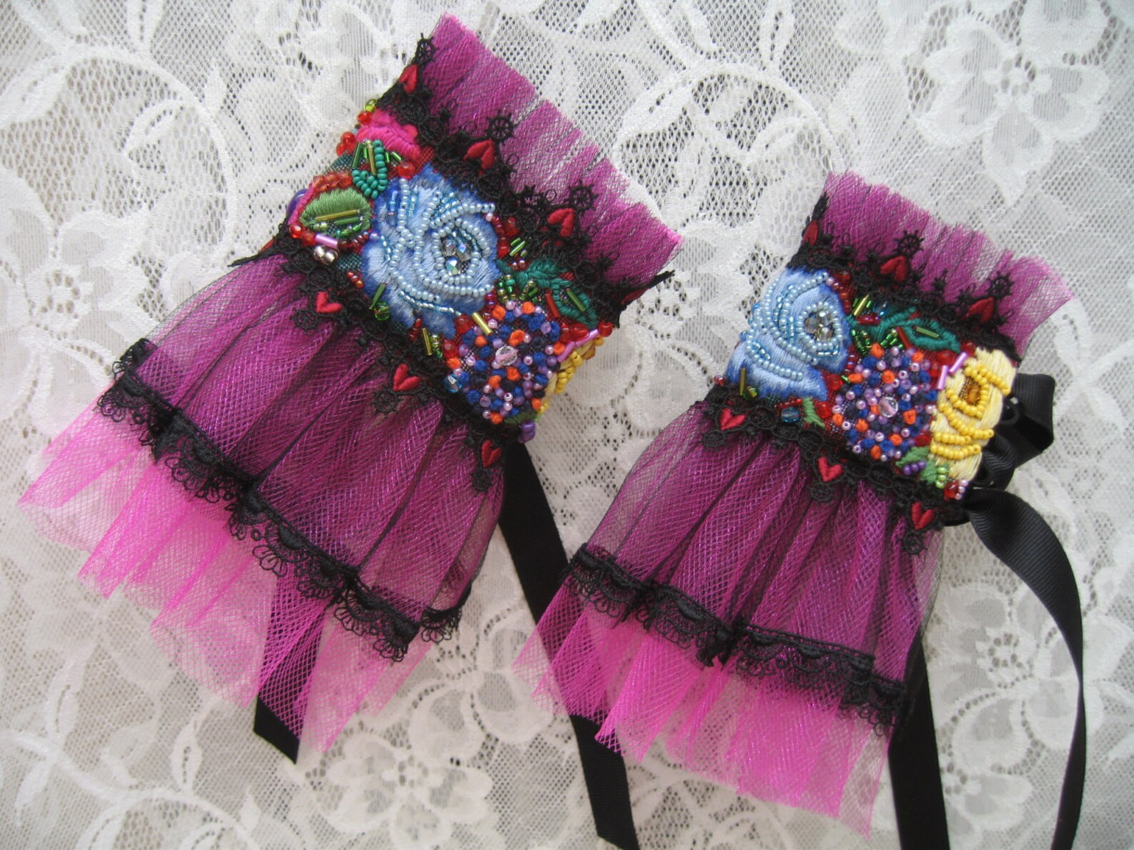 Carnival-pair of Funy Colourful Wrist Cuffs Bead Embroidered - Etsy