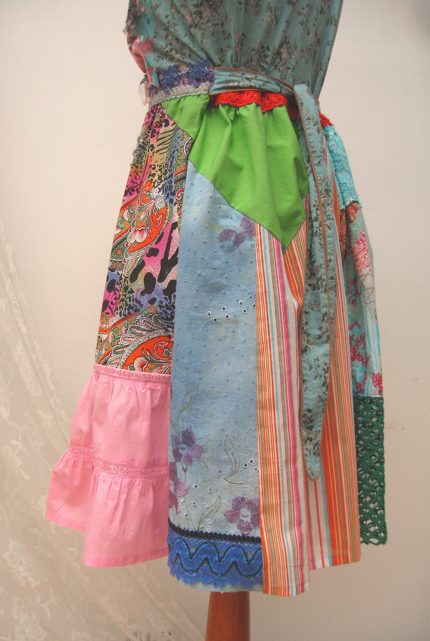 Unigue Mix Cotton Textil Dress, Adorned Gypsy Dress, Upcycled Dress ...