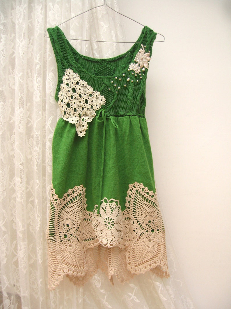 Shabby Chic Green Tunic, Gypsy Blouse, Upcycled Clothing, Boho Reworked ...