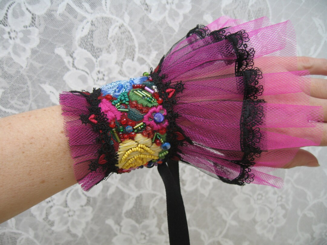 Carnival-pair of Funy Colourful Wrist Cuffs, Bead Embroidered and Hand ...