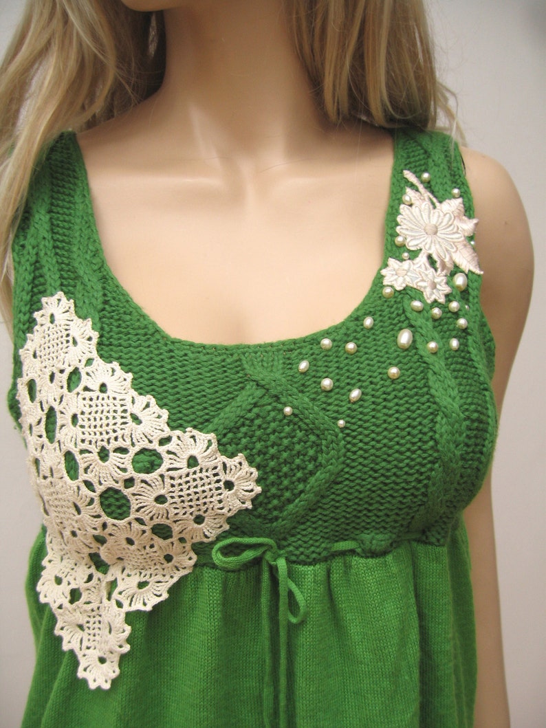 Shabby Chic Green Tunic, Gypsy Blouse, Upcycled Clothing, Boho Reworked ...