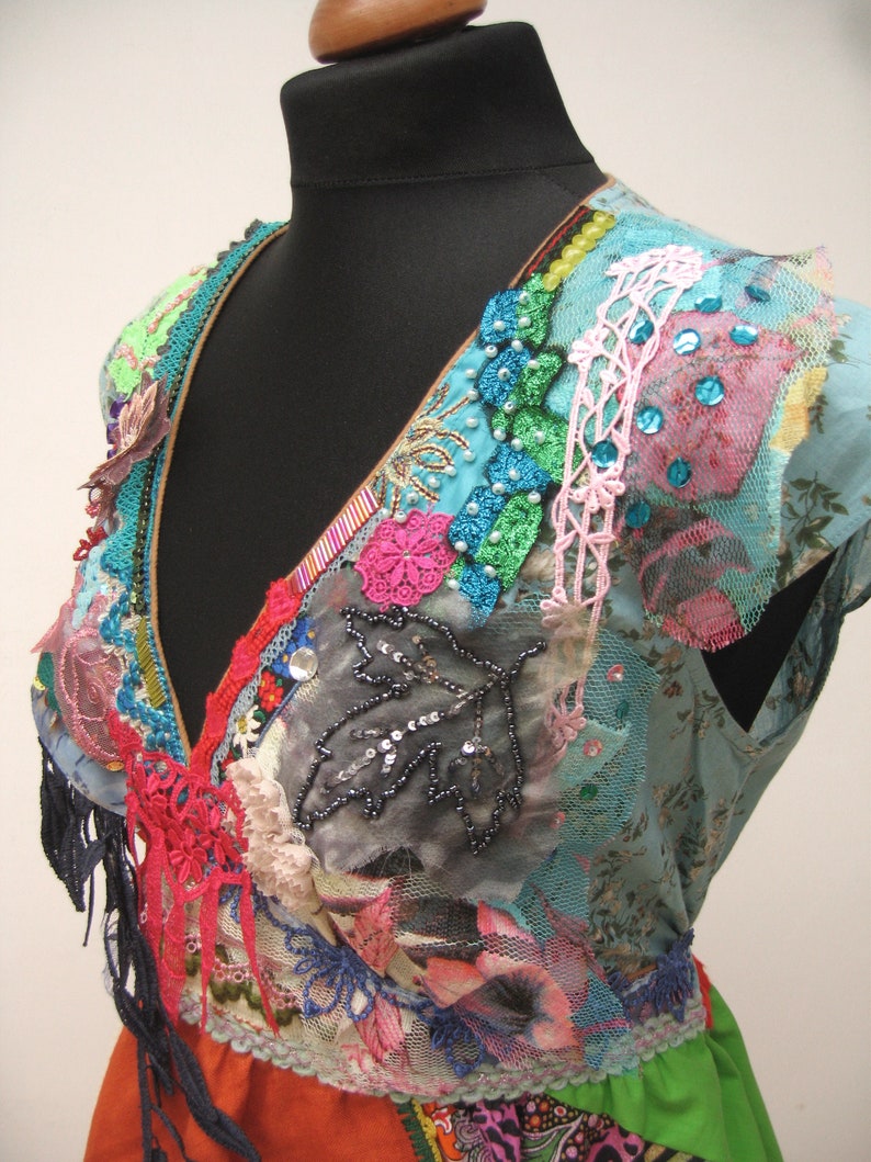 Unigue Mix Cotton Textil Dress, Adorned Gypsy Dress, Upcycled Dress ...