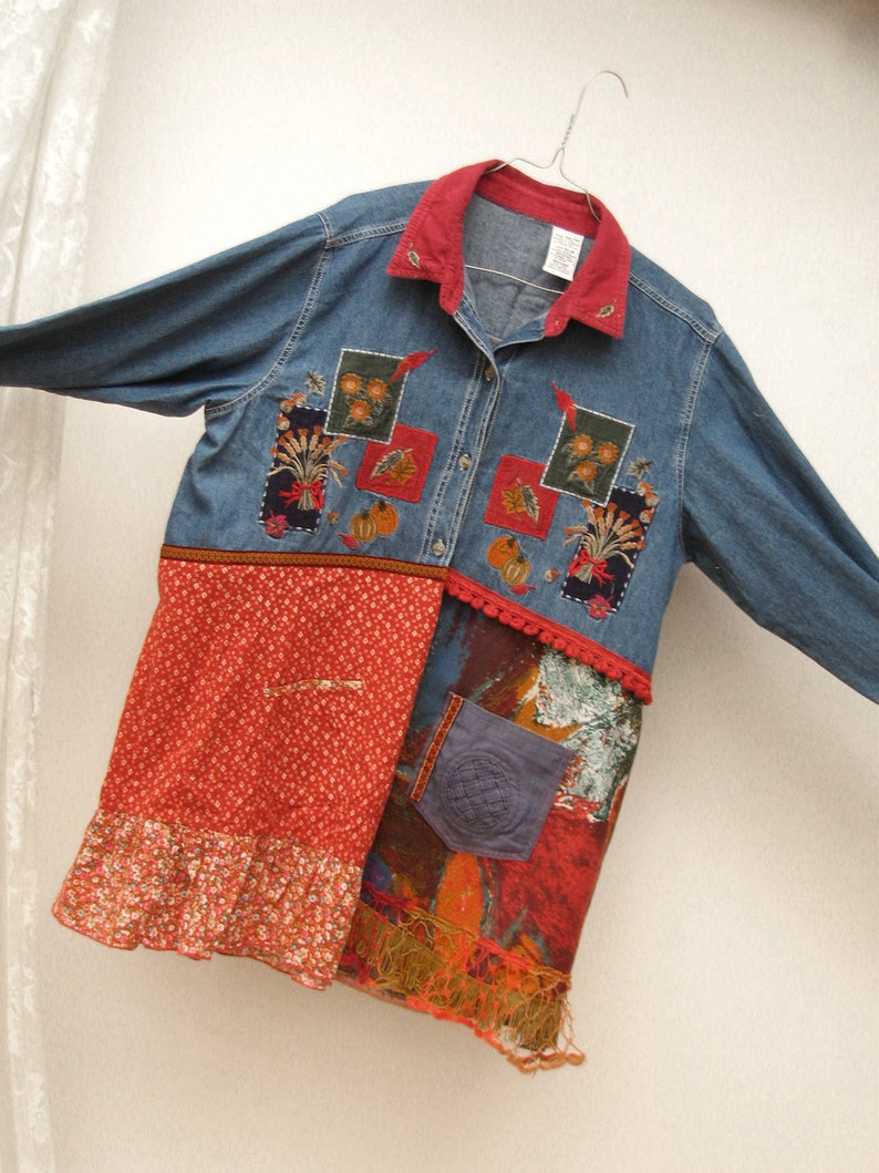 Plus Size Denim Bohemian Blouse Gypsy Cotton Blouse Upcycled - Etsy