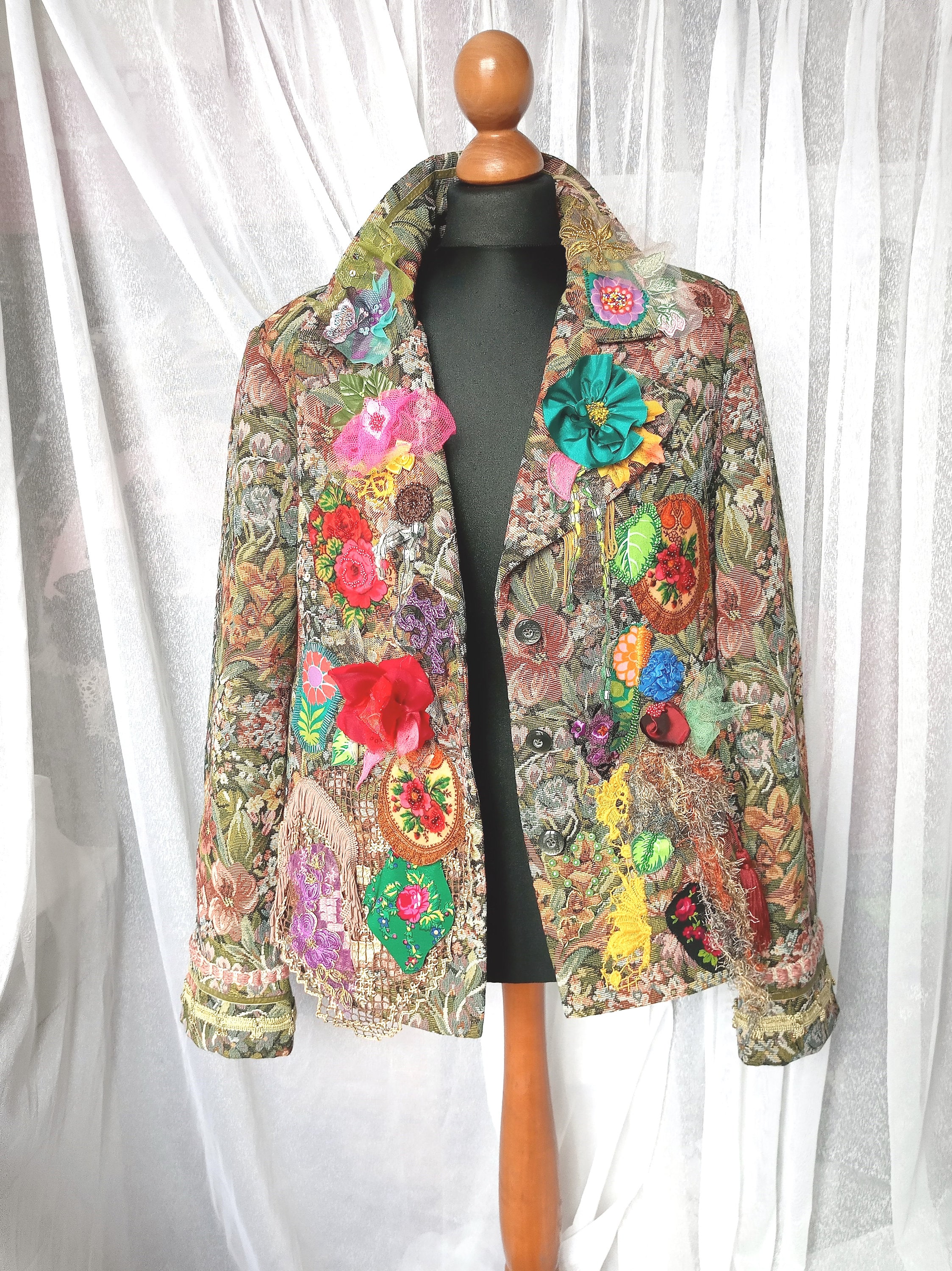 XL Shabby Chic Jacket, Gobelin Romantic Jacket, Bead Embroidered ...