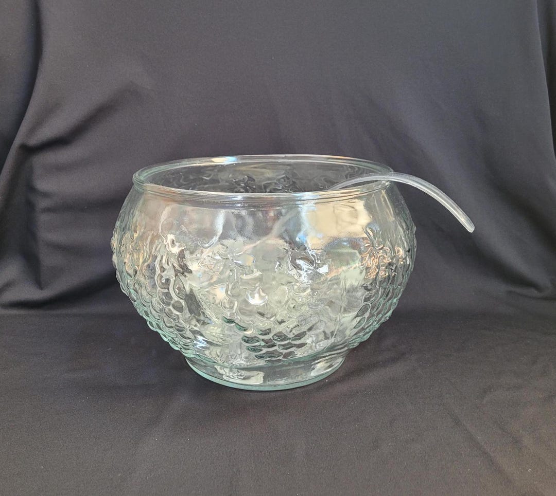 Vintage Punch Bowls Indiana Glass Punch Bowl With Ladle Embossed Grape ...