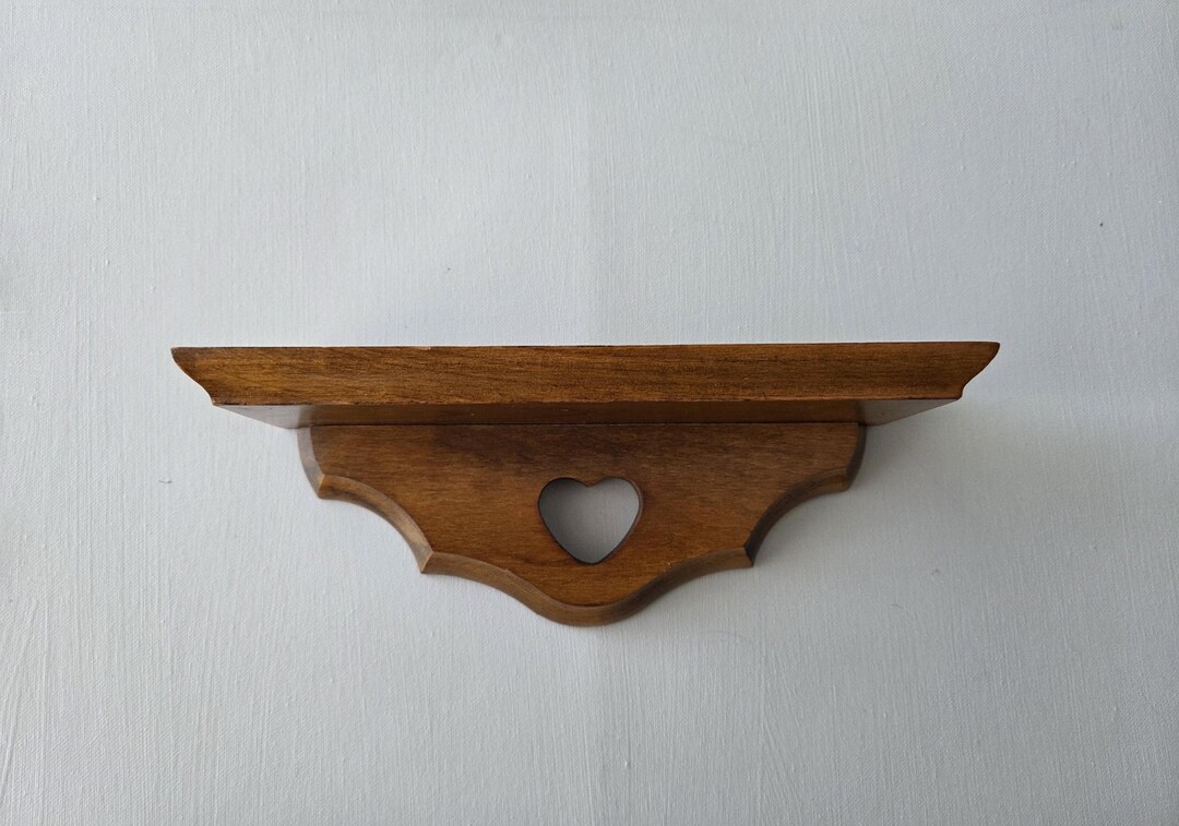 Wood Shelf With Heart Cut Out Vintage Wall Shelves Small Shelves Knick ...