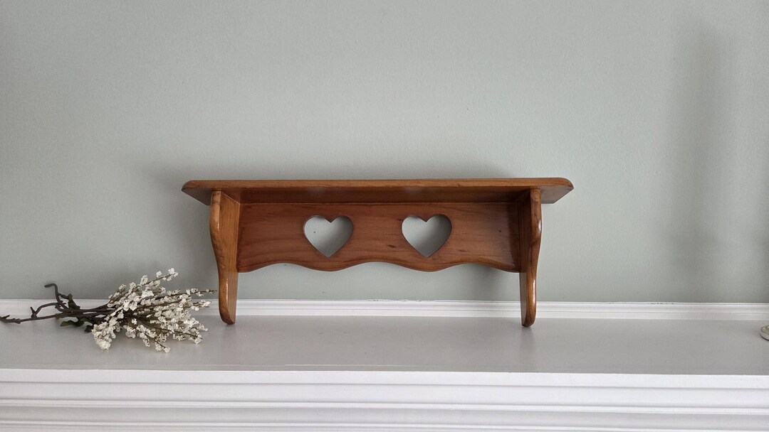 Wood Shelf With Heart Cut Outs Vintage Wall Shelves Nursery Shelf Knick ...