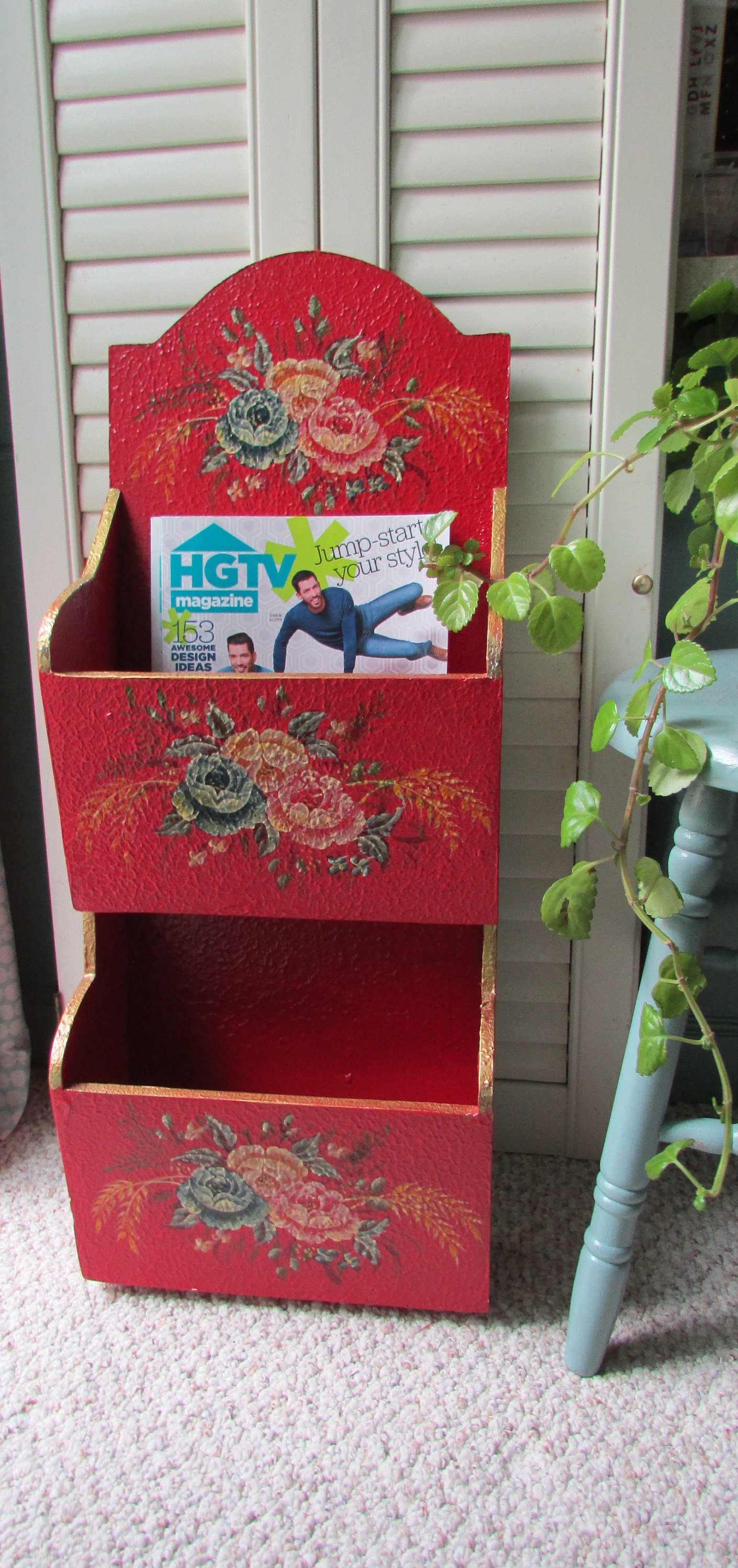 Wall Pocket-red Floral Wall Pocket-red Cottage Home Decor - Etsy Singapore