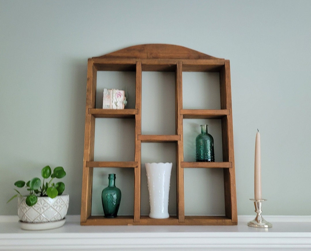 Wood Shelf Cubby Shelf Sectioned Shelves Wall Decor Vintage Display ...