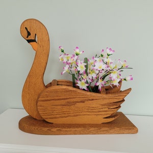Vintage Wood Swan Planter Handmade Tabletop Floral Display Wooden Swans ...