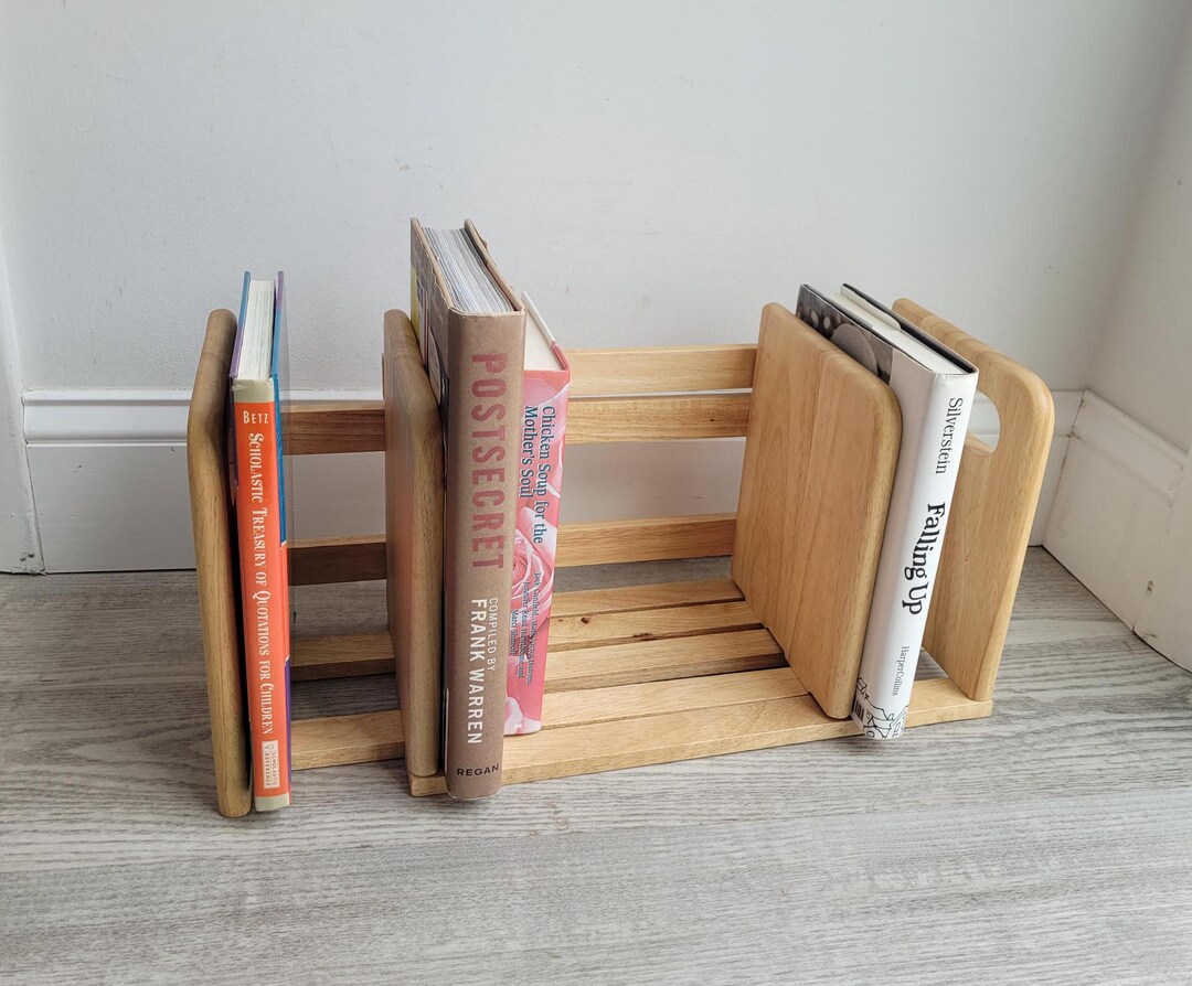 Vintage Reference Book Rack Expandable Book Racks Wood Tabletop Book ...
