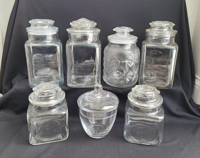 Vintage Glass Candy Jars With Lids: Embossed Fruit & Square Jars - Etsy