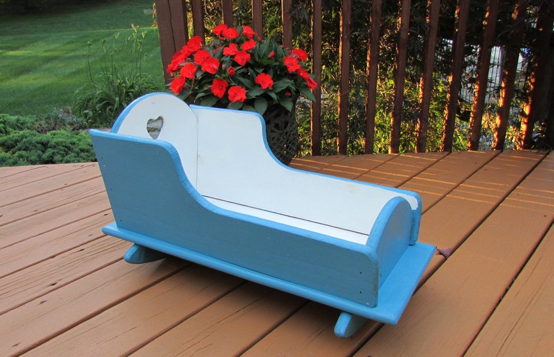 Wood DOLL Cradle-blue & White Cradle Childrens Toys Baby | Etsy