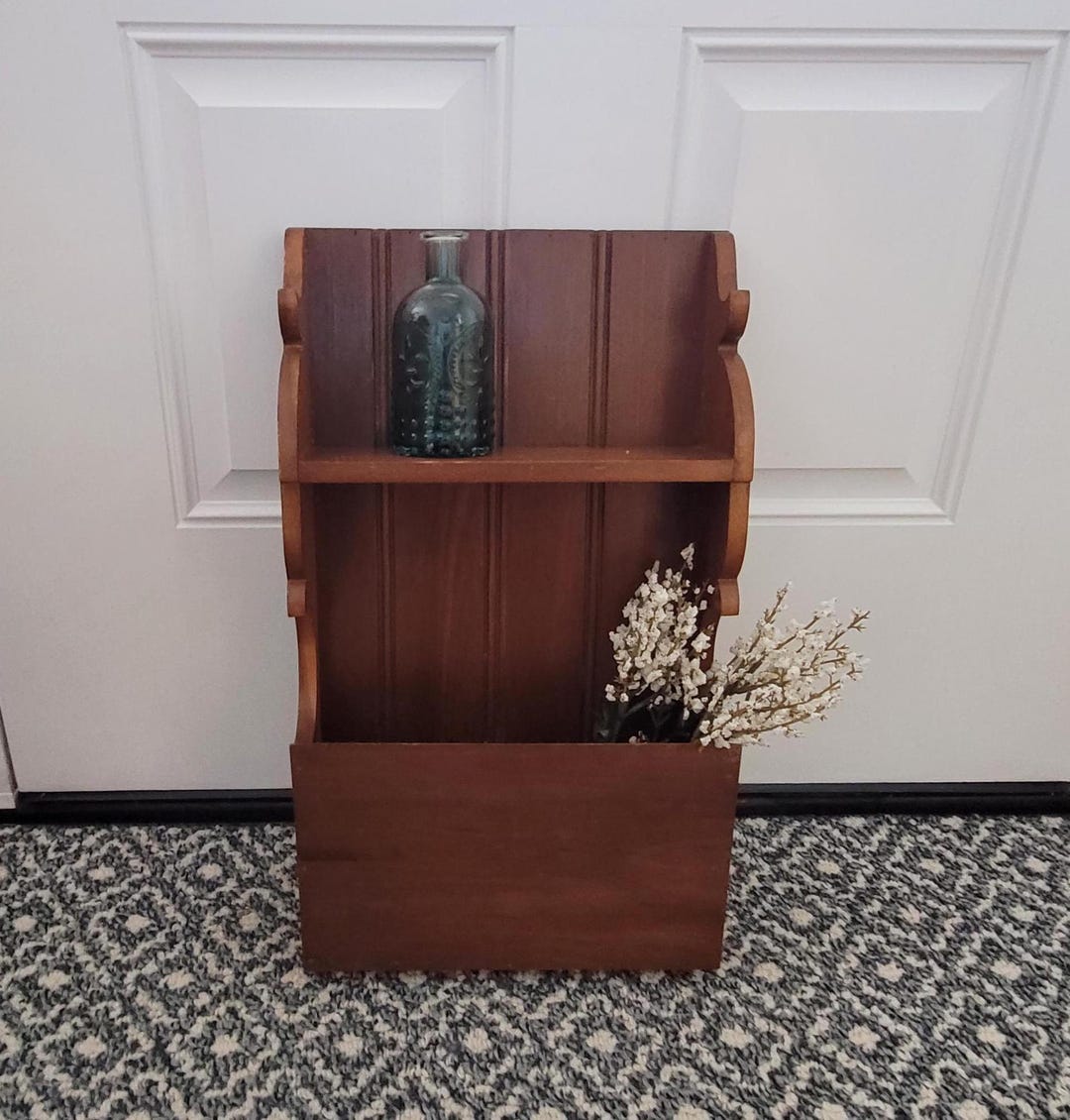 Vintage Wood Wall Pocket With Shelf Unique Wall Decor Vintage Home ...