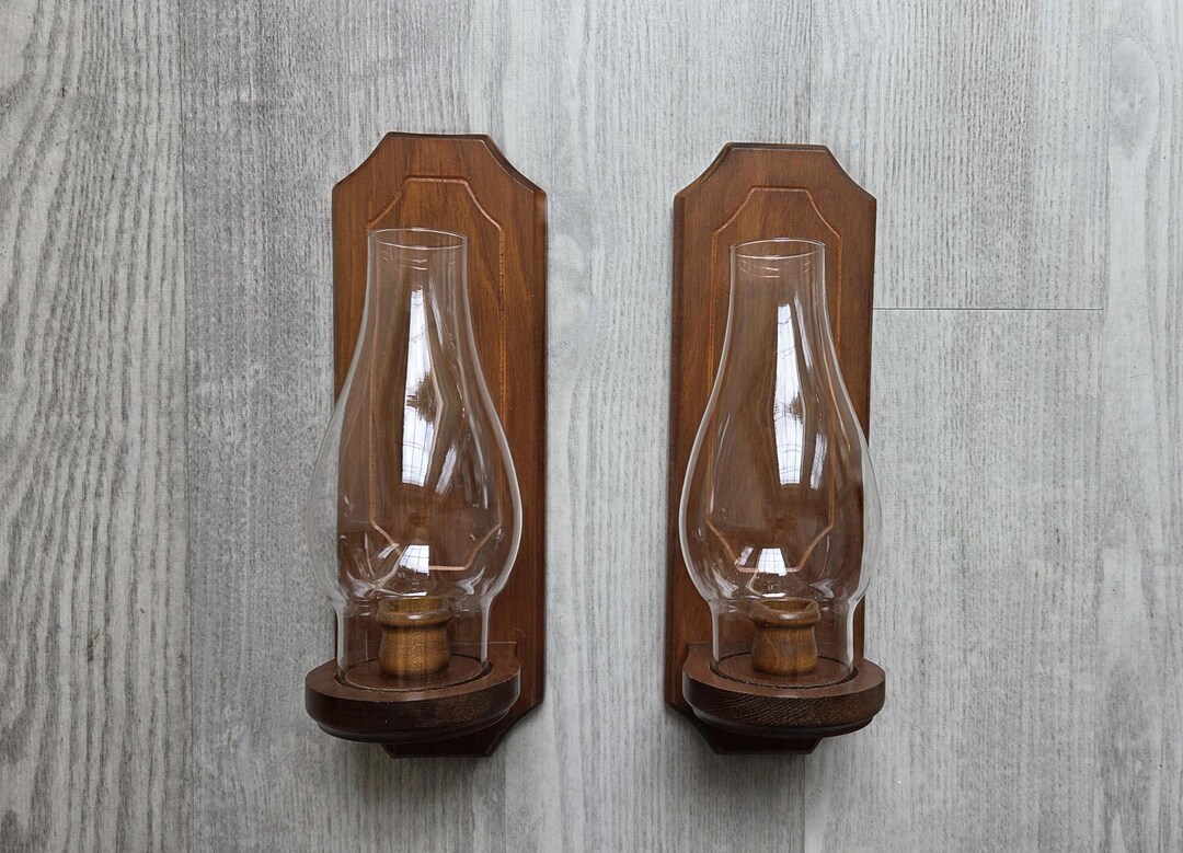 Vintage Wood Wall Sconces Wood Sconce Sets With Glass Shades Candle ...