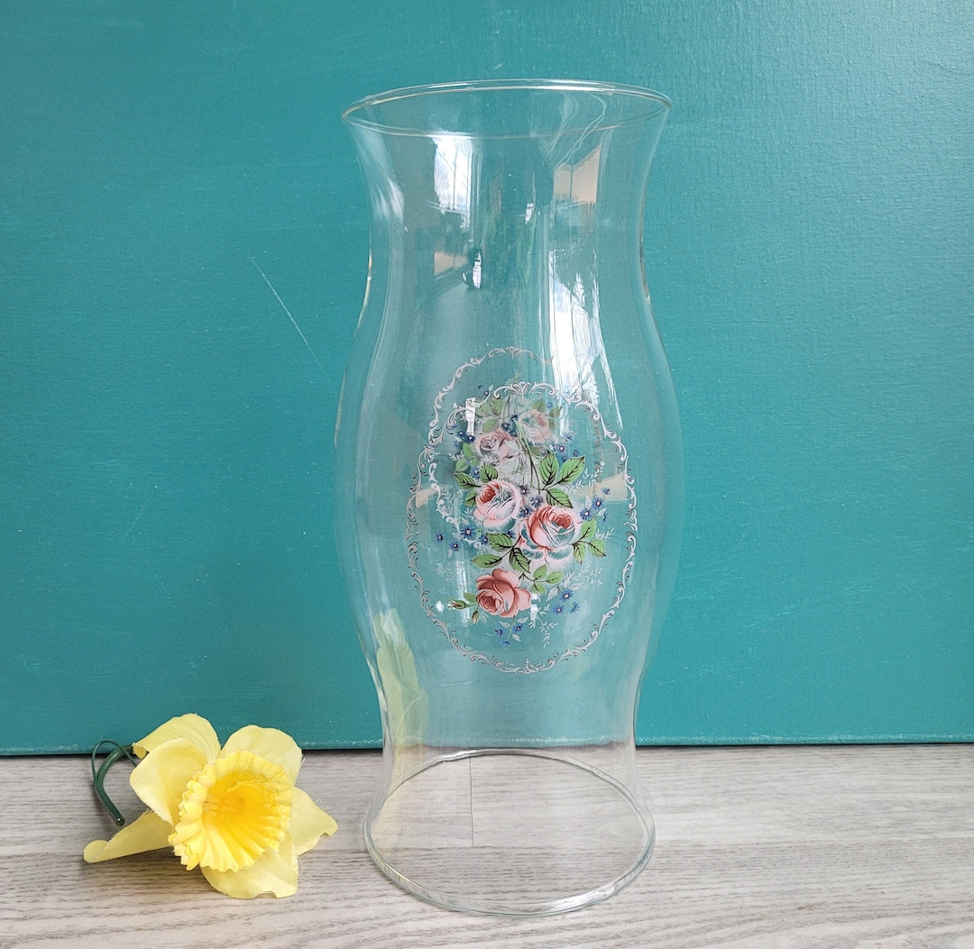 Glass Hurricane Shades With Flowers Glass Candle Cover Shade Floral ...