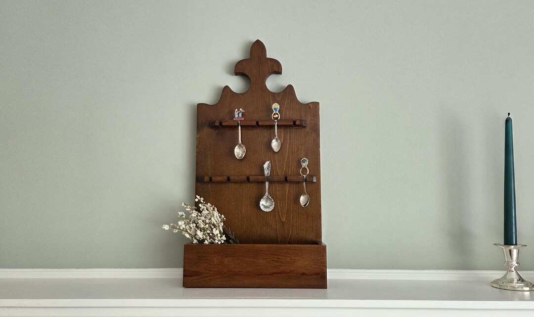 Vintage Spoon Rack With Pocket Base Wood Spoon Rack Spoon Display ...