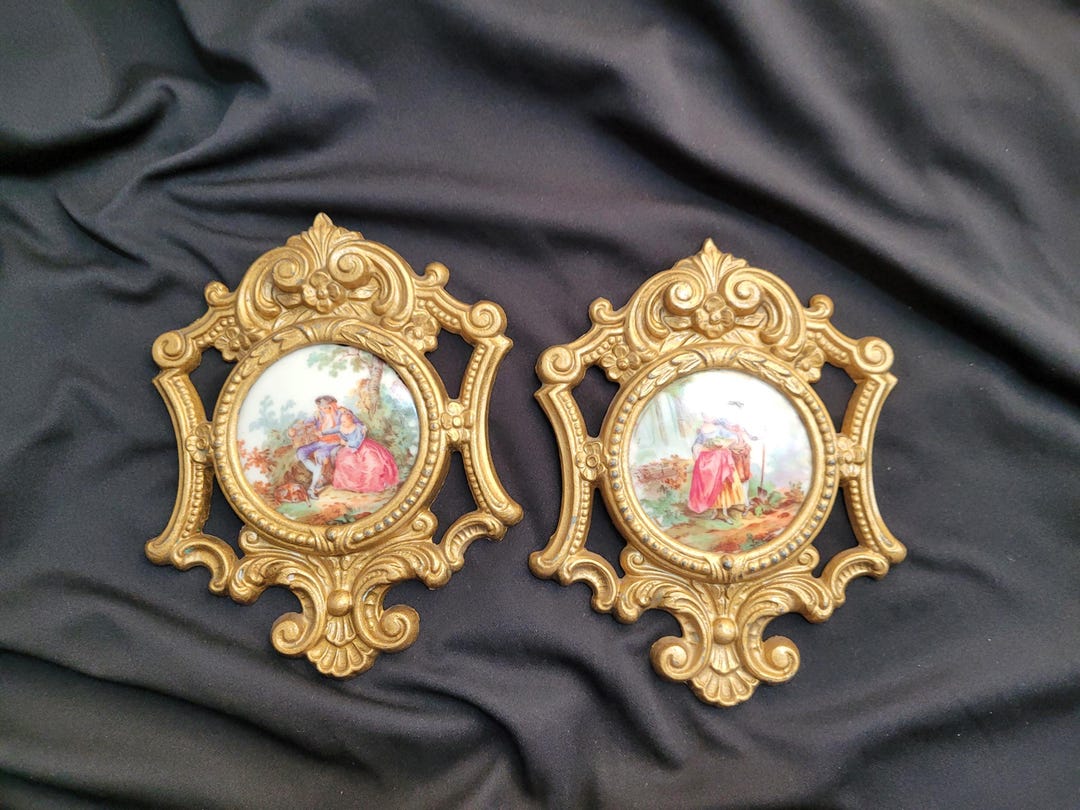 Vintage Gold Framed Ceramic Cameos Ornate Frames Antoine Watteau ...