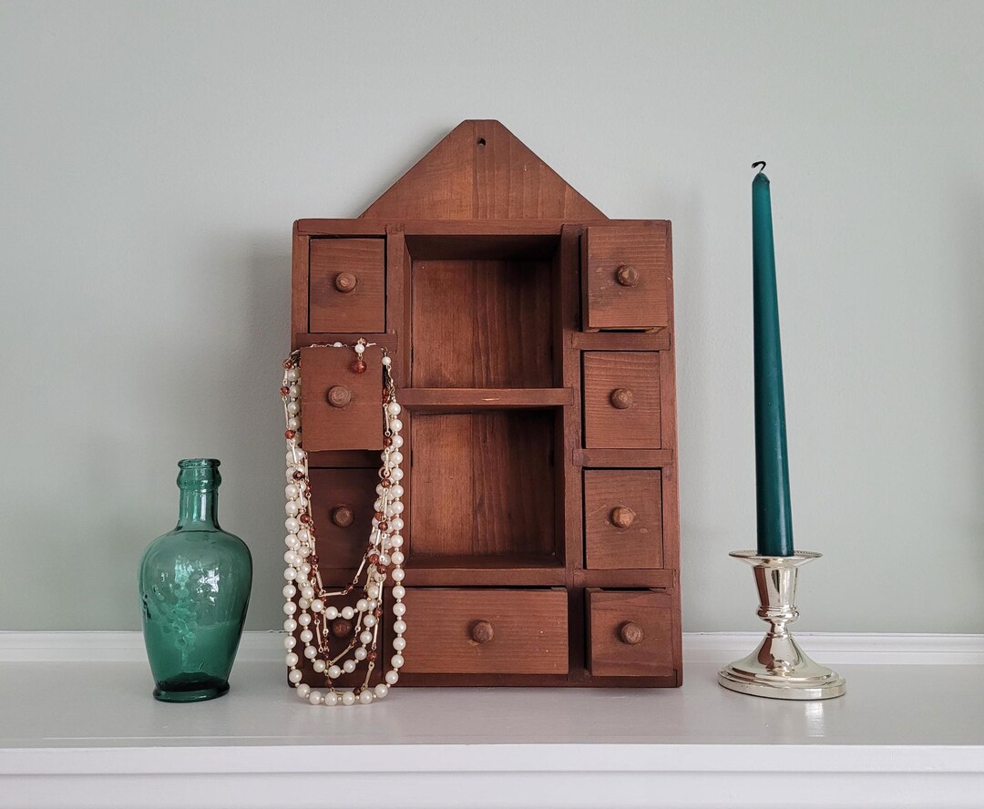 Vintage Wood Drawers Small Wood Drawers Spice Cabinet Apothecary ...