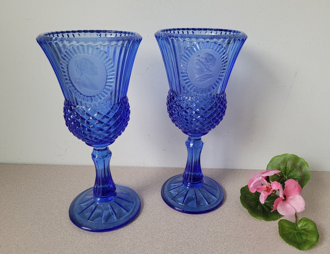 Avon Blue Martha and George Washington Goblets - Glass Vintage Vintage ...