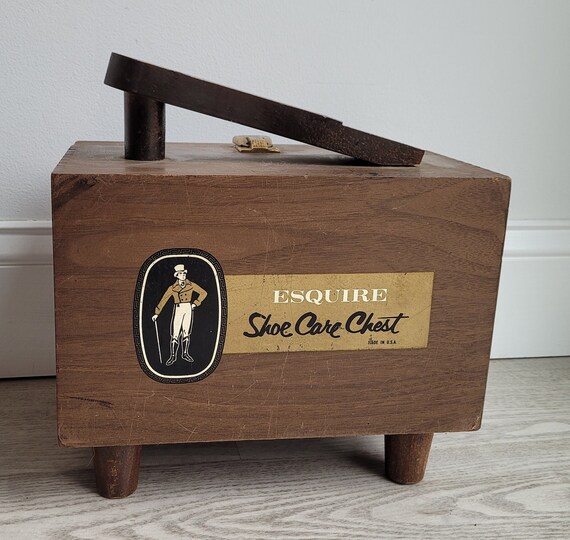 Esquire Vintage Wood Shoe Shine Box With Brush And Shoe… Gem