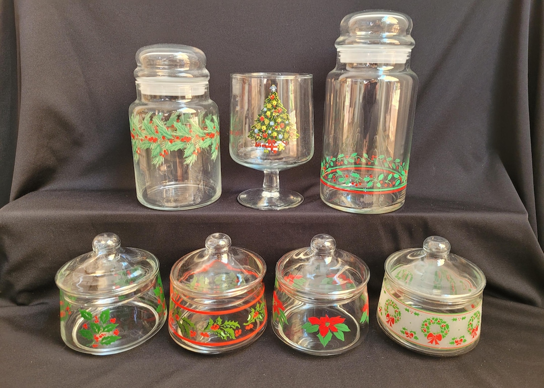 Vintage Holiday Jars Glass Candy Jars - Jar Sets Holiday Jars With Lids ...