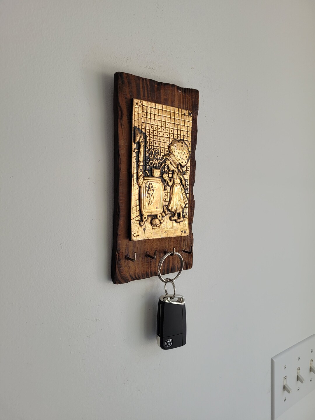 Vintage Key Hooks Vintage Wood Plaque With Hooks Handmade Wall Key ...