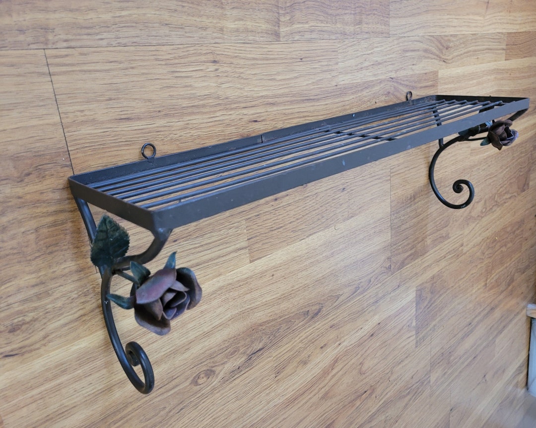 Vintage Metal Shelf With Roses and Leaves Brown Shelves Vintage Display ...