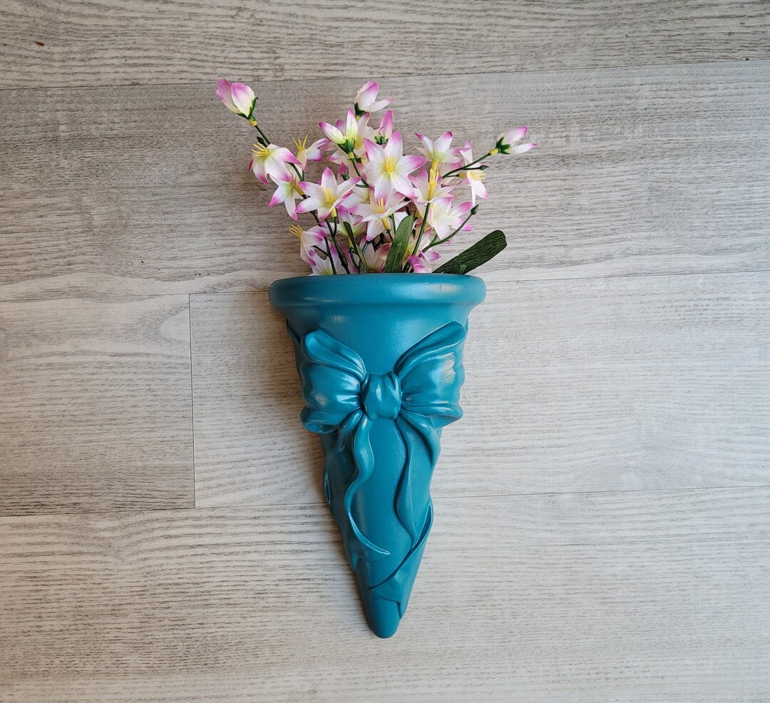Blue Wall Pocket Vase Ceramic Wall Pocket for Flowers or - Etsy