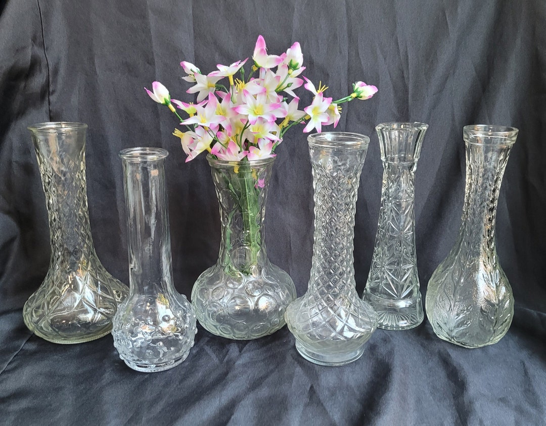 Vintage Glass Vases Clear Glass Vases - CHOOSE VASE Mis Matched Vases ...