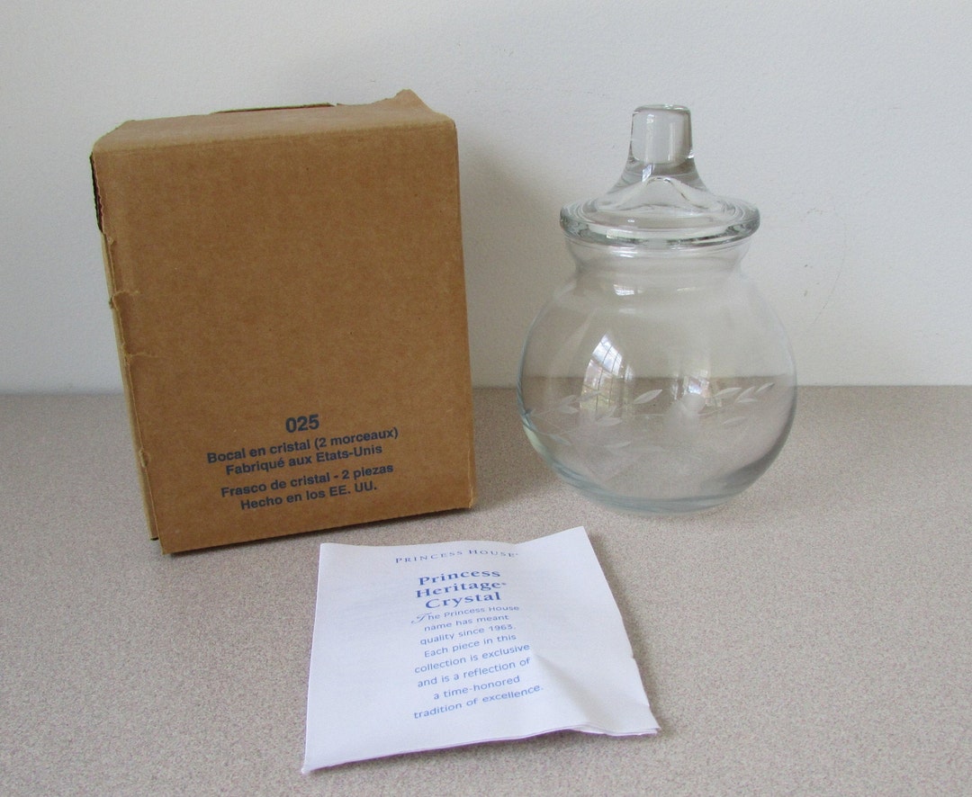 Princess House Jar Heritage Pattern Glass Candy Jars Pretty Bath Vanity ...