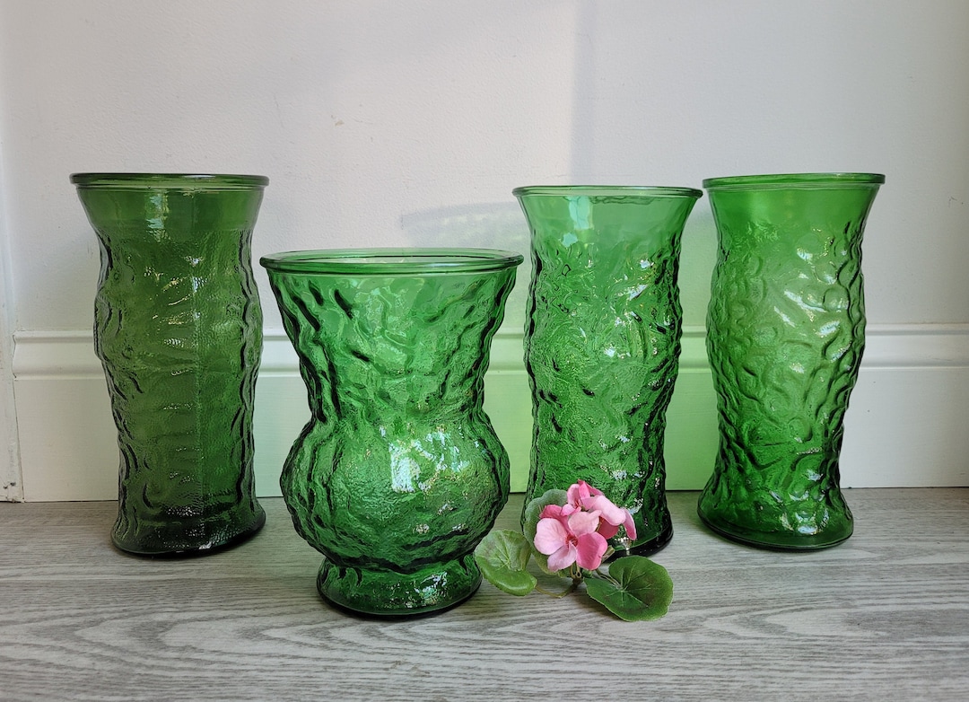 Vintage Green Vases - Emerald Green Crinkle Vases Wedding Decor Vintage ...