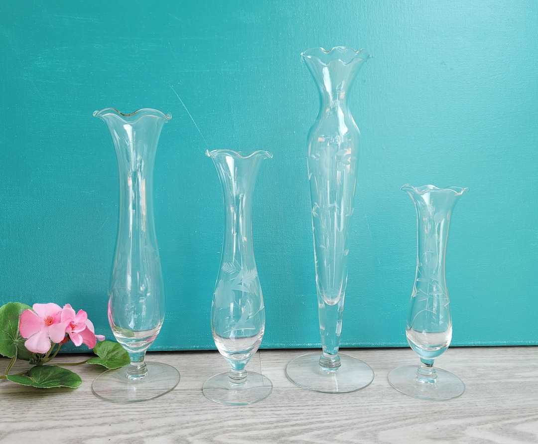 Vintage Princess House Vases Etched Glass Bud Vases - Ruffled Edge ...
