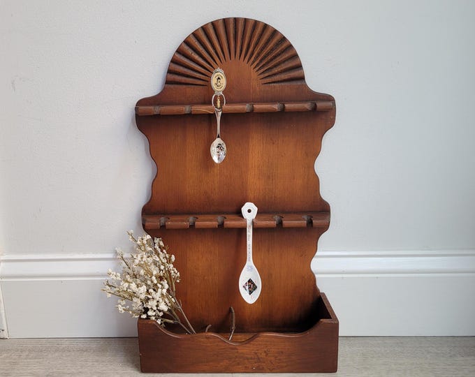 Vintage Spoon Rack With Pocket Base Wood Spoon Rack Spoon Display ...