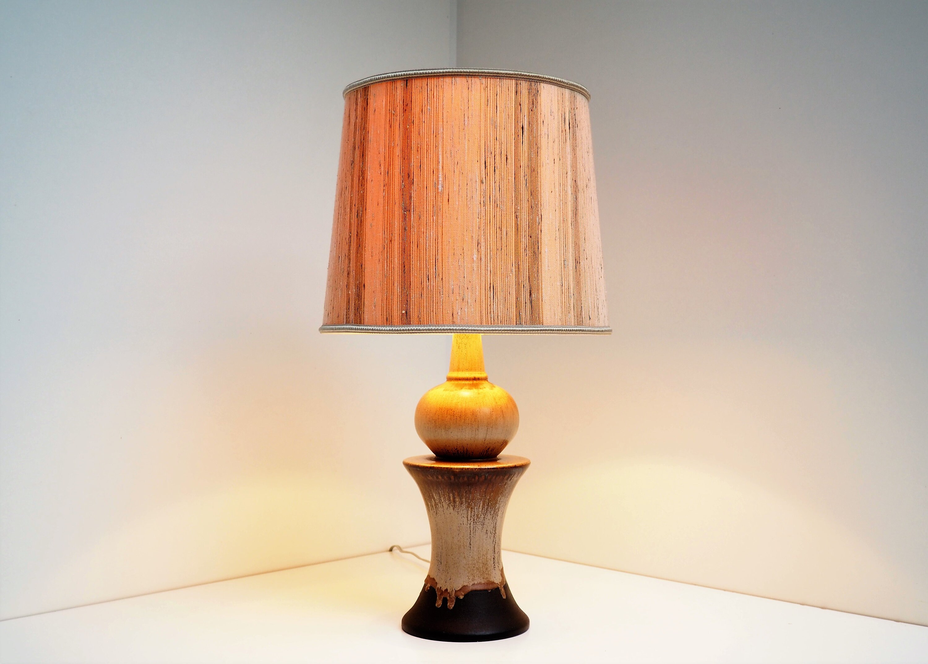 Sculptural ceramic table lamp with fabric shade vintage | Etsy