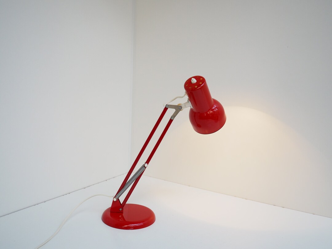 Bright Red Memphis Style Architect Table Lamp Made During the 1980s by ...