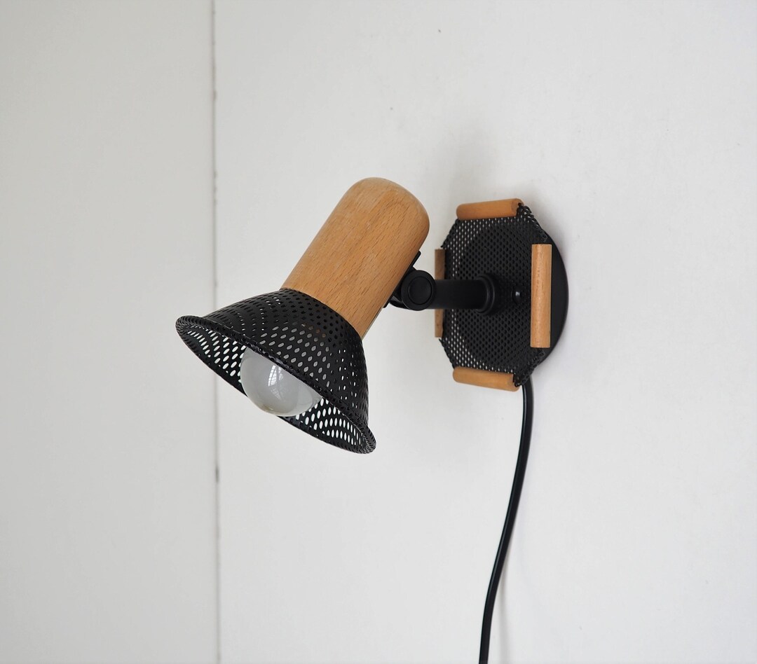 Cool Black Wall Lamp With Beech Details Made by Brilliant, German ...