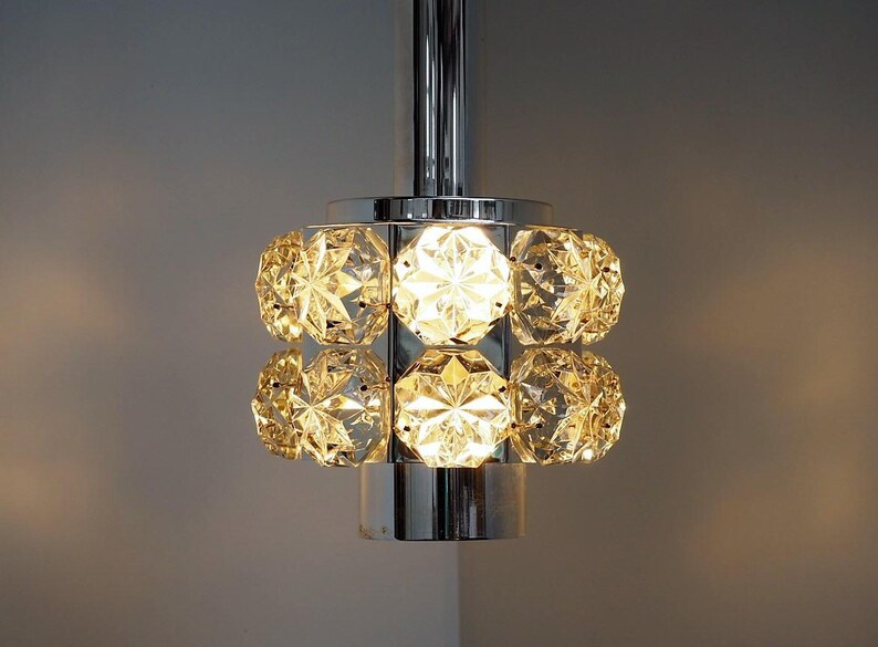 Mid Century Chrome Pendant With Big Glass Inserts - German Design - Etsy