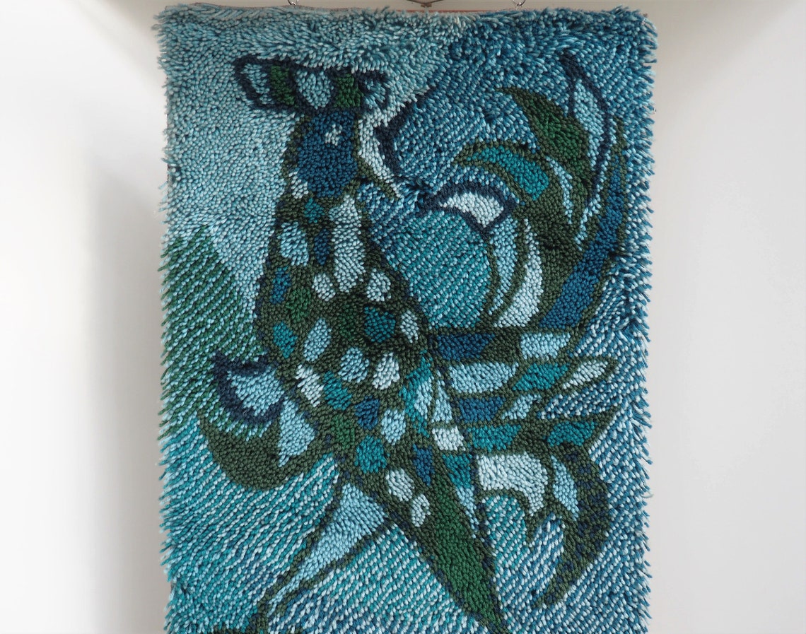 Beautiful Wall Hanging Rya Rug Made in Blue and Green Wool, Danish ...