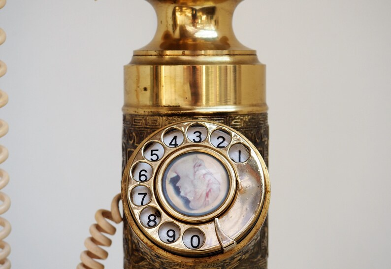 Brass floor standing phone with rotary dial vintage item | Etsy