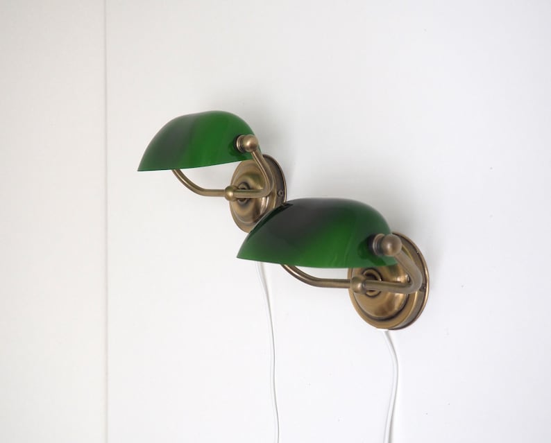 Vintage Green Glass Library Wall Lamps - Aneta Swedish Design 1970s - Etsy